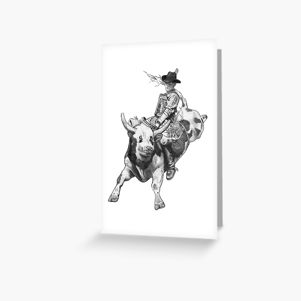 Tarjetas de felicitación «Vaquero montando un toro, rodeo, dibujo a ...