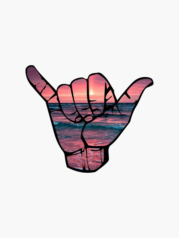 "Sunset Ocean Shaka Hand" Sticker for Sale by lolsammy910 | Redbubble