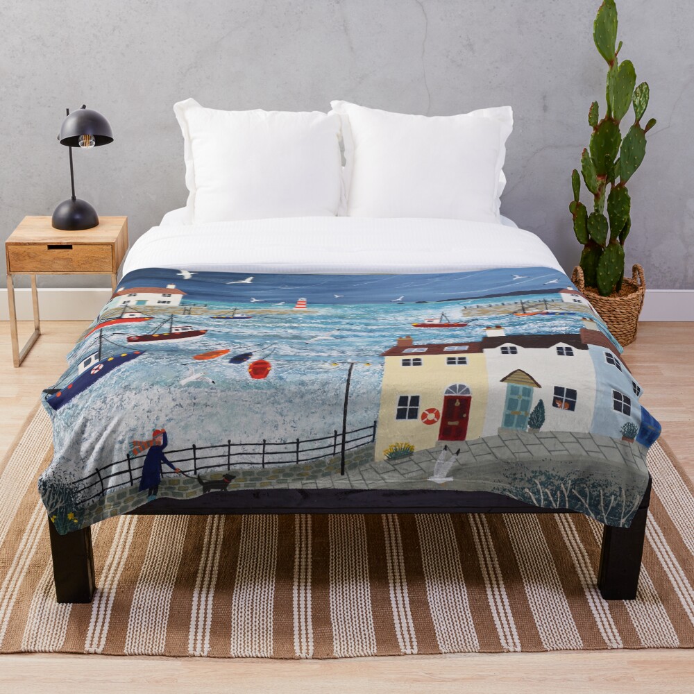 "Stormy Harbour" Throw Blanket for Sale by Jogrundyart | Redbubble