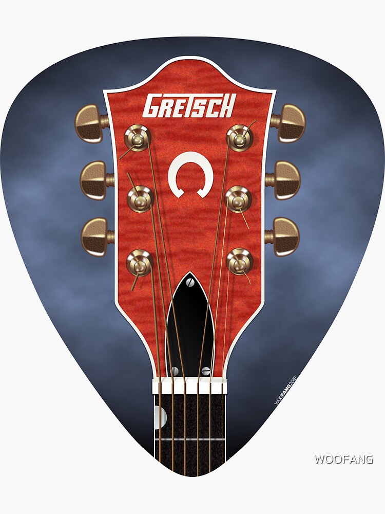 "GUITAR HEADSTOCK PICK ART - GRETSCH ATKINS" Sticker by WOOFANG | Redbubble