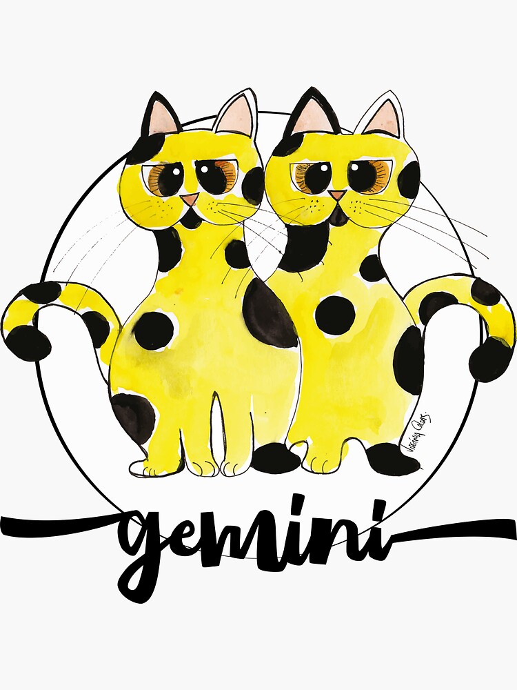 "Gemini Meow Cat Zodiac Sign" Sticker by virginiacaldas | Redbubble