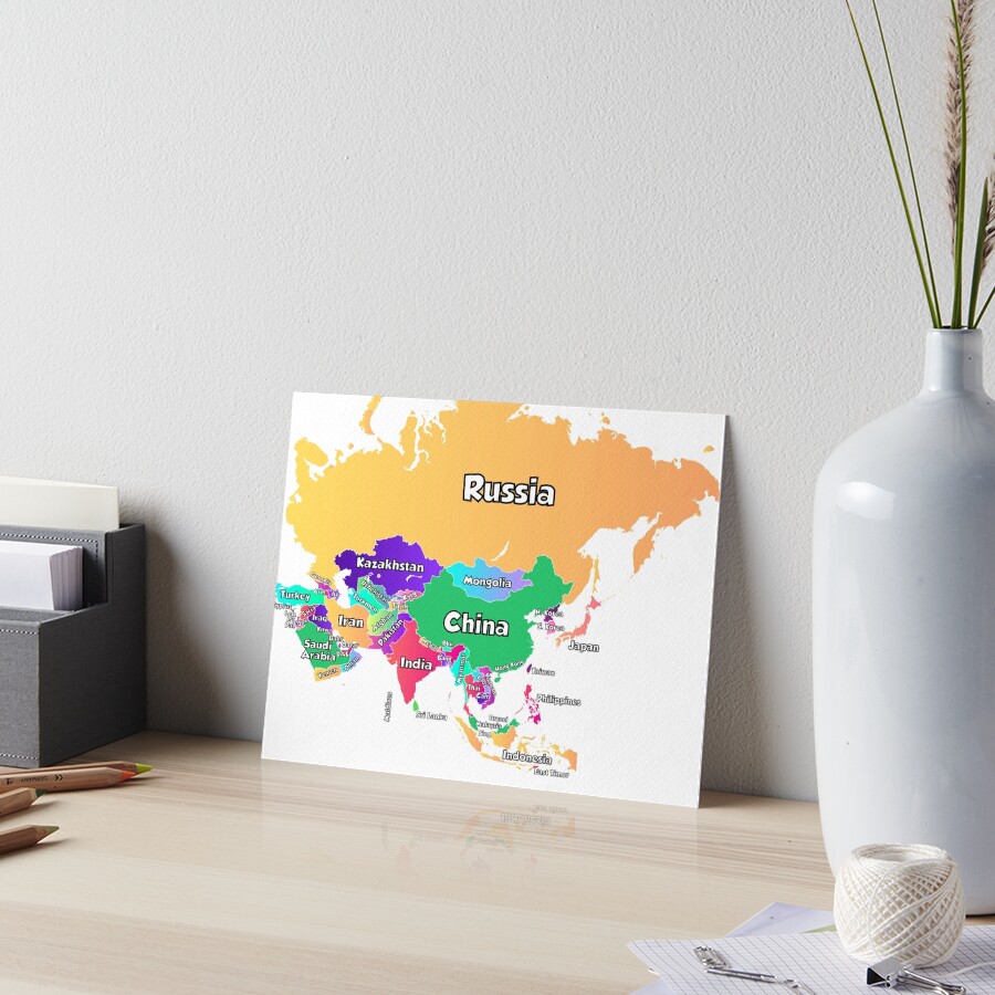 "political map of Asia with boundaries and countries names " Poster for ...