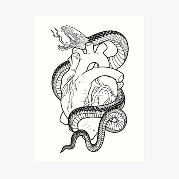 "snake with heart tattoo" Art Print for Sale by satoriartwork | Redbubble