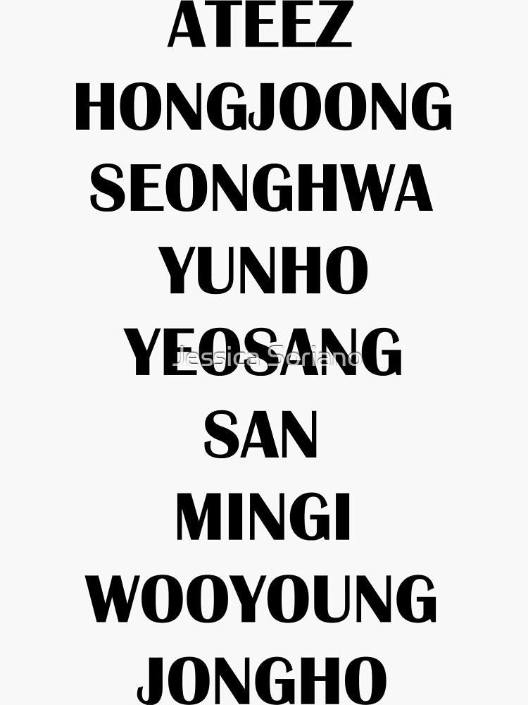"ATEEZ Names" Sticker for Sale by JessicaS24 | Redbubble