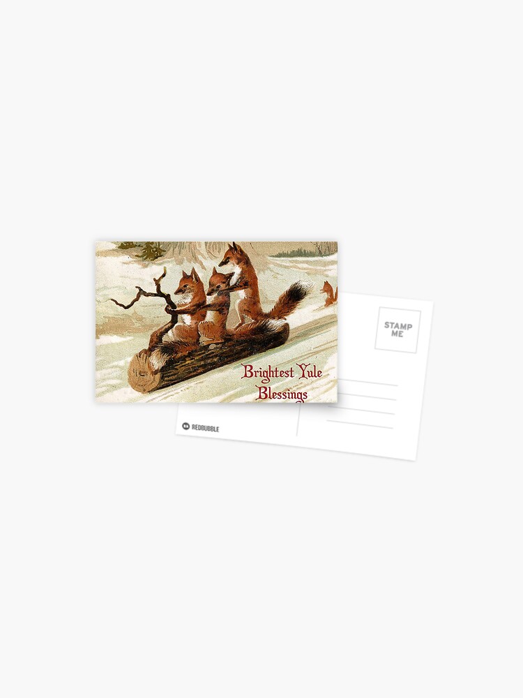 "Victorian Sledding Foxes Solstice Greeting" Postcard for Sale by ...