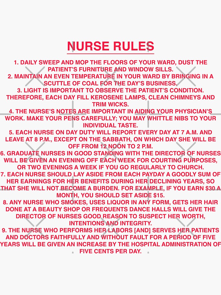 "Nurse Hospital Rules (1887 Nursing Job Description)" Sticker for Sale ...