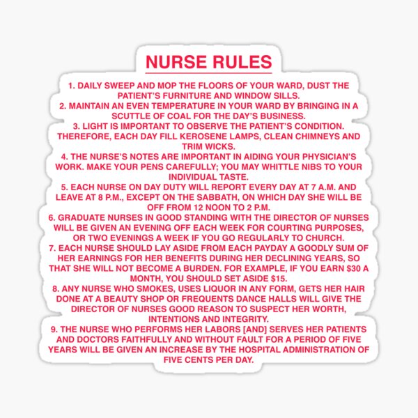 "Nurse Hospital Rules (1887 Nursing Job Description)" Sticker for Sale ...