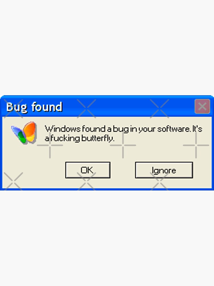 "FOUND BUTTERFLY ERROR" Sticker for Sale by mmdotdaniel17 | Redbubble