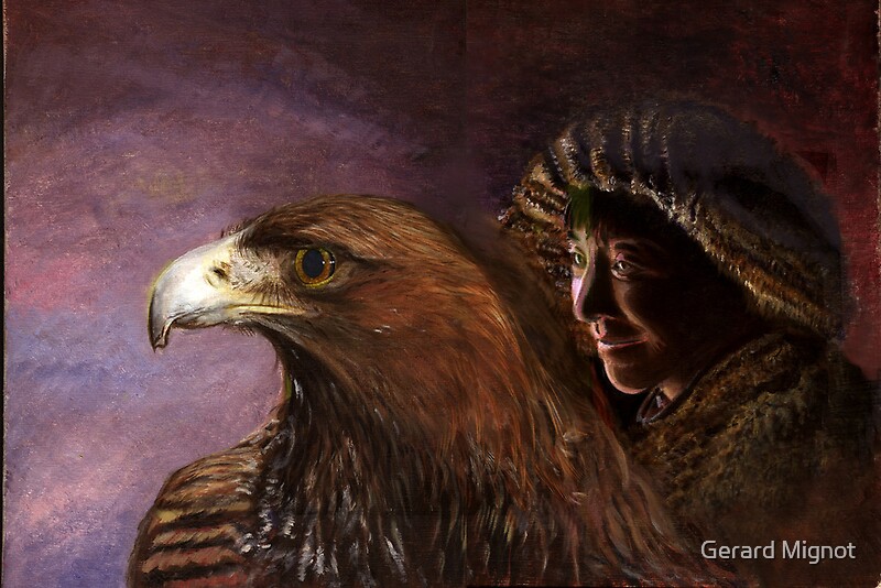 "Young mongolian girl with golden eagle" by Gerard Mignot | Redbubble
