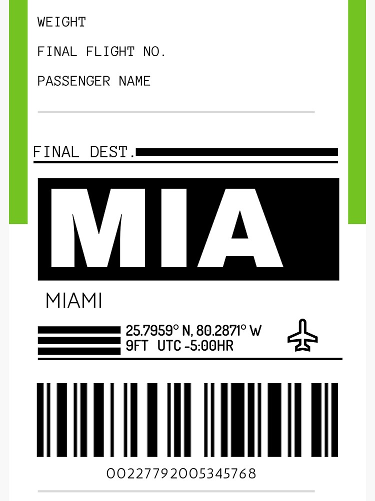 "MIA Miami International Airport Luggage Tag " Sticker for Sale by ...