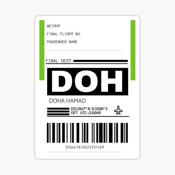 "DOH Doha Hamad International Airport Luggage Tag" Sticker for Sale by ...