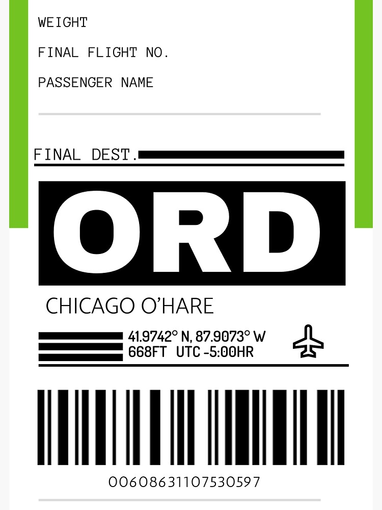 "ORD Chicago O'Hare International Airport Luggage Tag " Sticker for ...