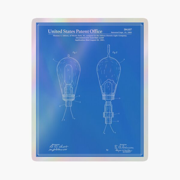 Thomas Edison Light Bulb Blueprints 1882 Thomas Edison Patent Print,