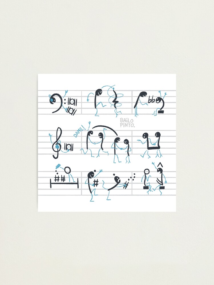 Lámina fotográfica «Notas musicales bailando salsa en un pentagrama» de ...