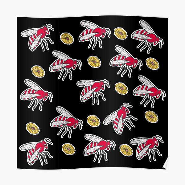 "Red Bees" Poster for Sale by Rusembell | Redbubble