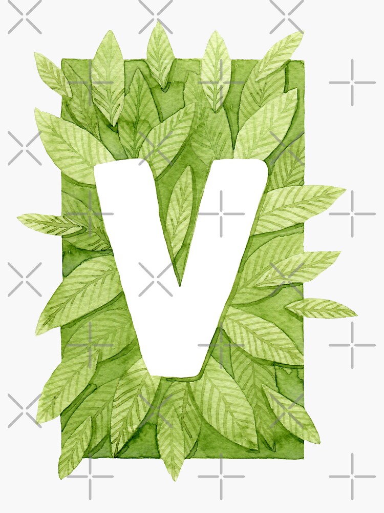 "Letter V in green watercolor leaves" Sticker for Sale by helga-wigandt ...