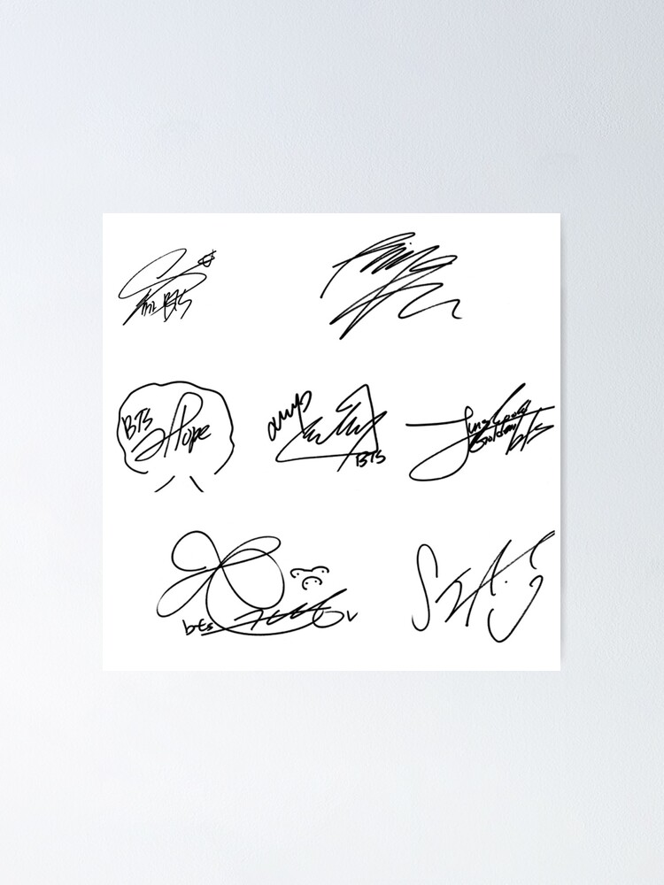 "BTS signatures" Poster for Sale by kpopmusicn1 | Redbubble
