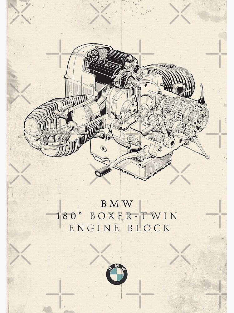 "Boxer-twin engine, technical drawing, old motorcycle, vintage garage ...