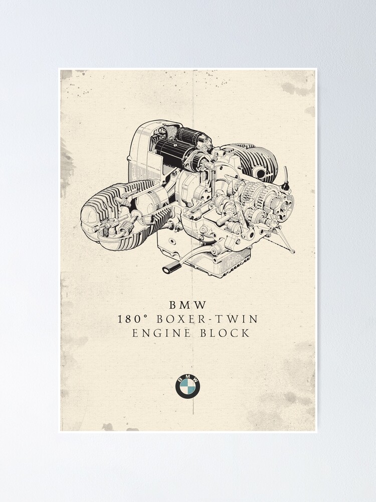 "Boxer-twin engine, technical drawing, old motorcycle, vintage garage ...