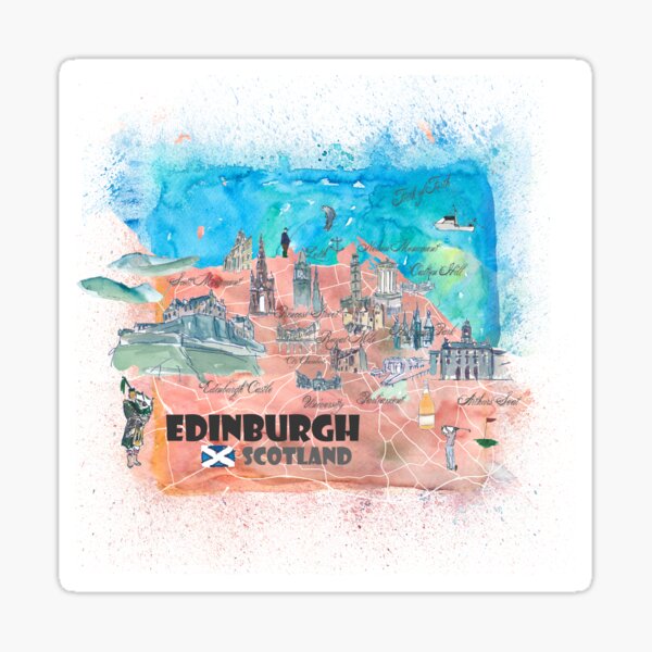 "Edinburgh Scotland Travel Poster Favorite Map" Sticker by artshop77 ...