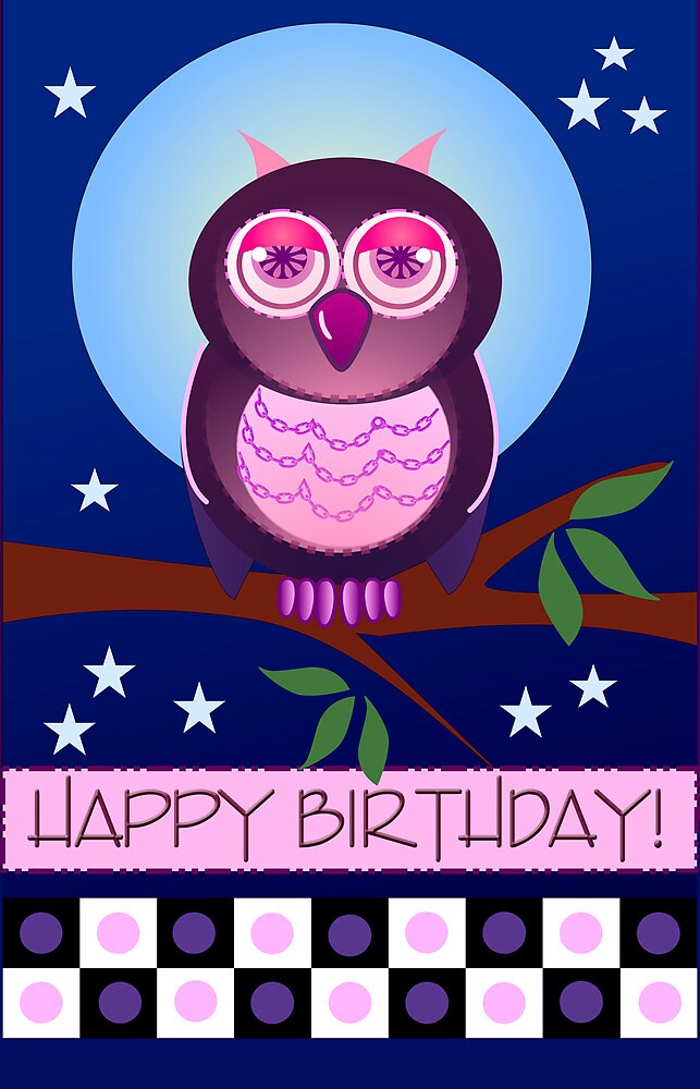 "Happy Birthday card with Owl" by walstraasart | Redbubble