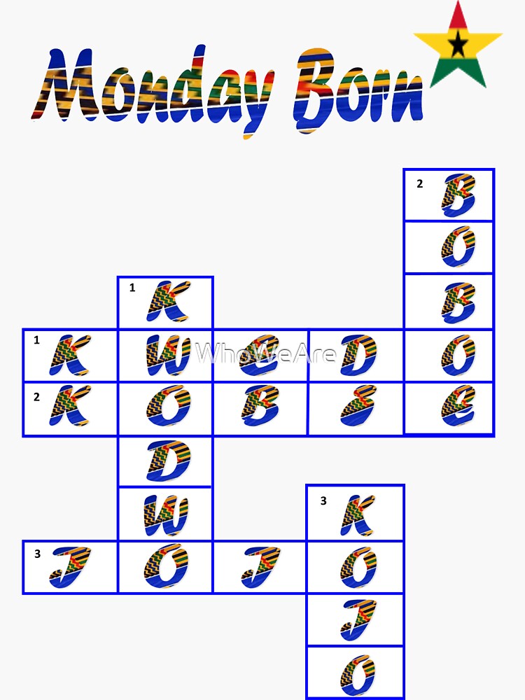 "Monday Born Ghanaian Male Names in blue" Sticker for Sale by WhoWeAre ...