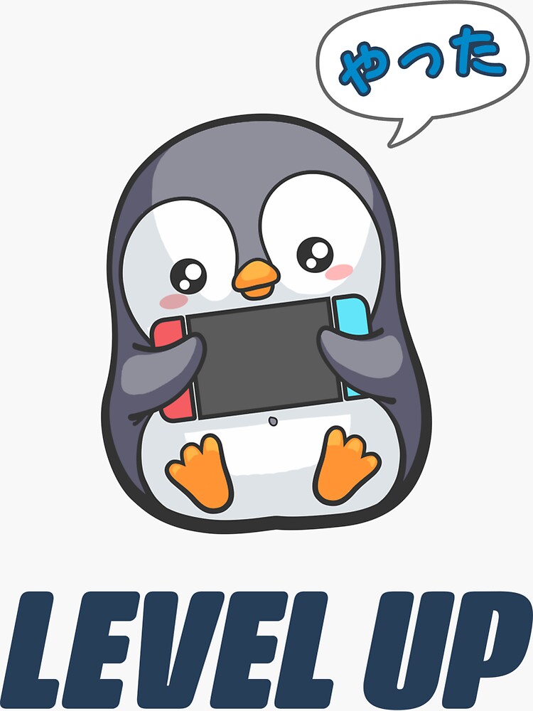Pegatina «Hooray Level Up Kawaii Penguin Gamer» de rebelartsgames ...