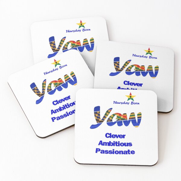 "Thursday Born Ghanaian Male Name 'Yaw' in blue" Coasters (Set of 4 ...