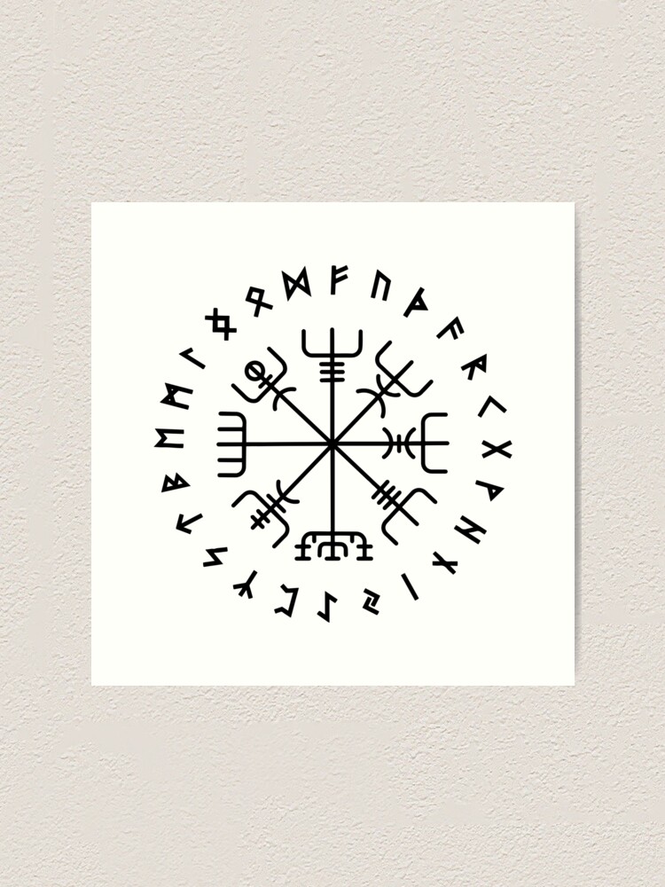 "Viking Norse Protection Compass with Circle Runes Grunge Texture ...