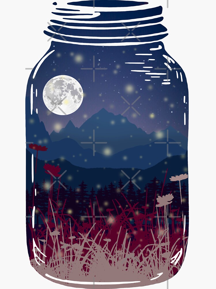 "Mason Jar Fireflies" Sticker by KobiusDesigns | Redbubble