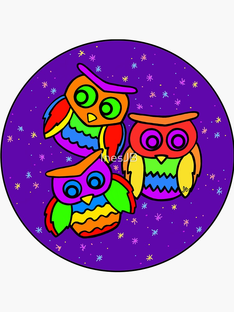 "Rainbow Owls" Sticker by InesJB | Redbubble