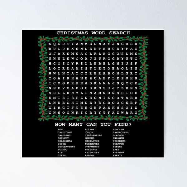 "Christmas Holiday Word Search - Find the Words!" Poster for Sale by ...