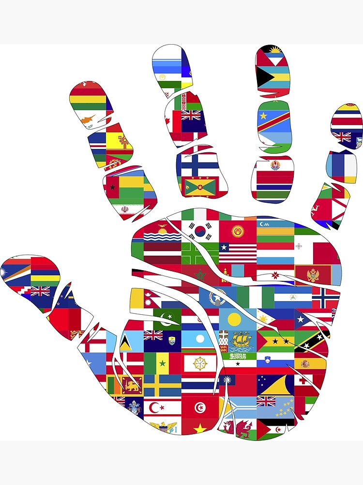 "Flags of the world in shape of a hand" Art Print for Sale by Dee Dee ...