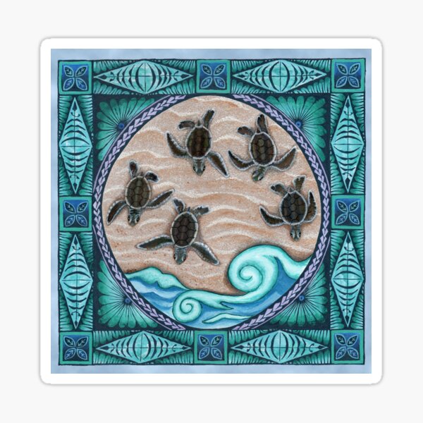 "Baby green sea turtles tapa siapo tribal" Sticker by featherladyJT ...