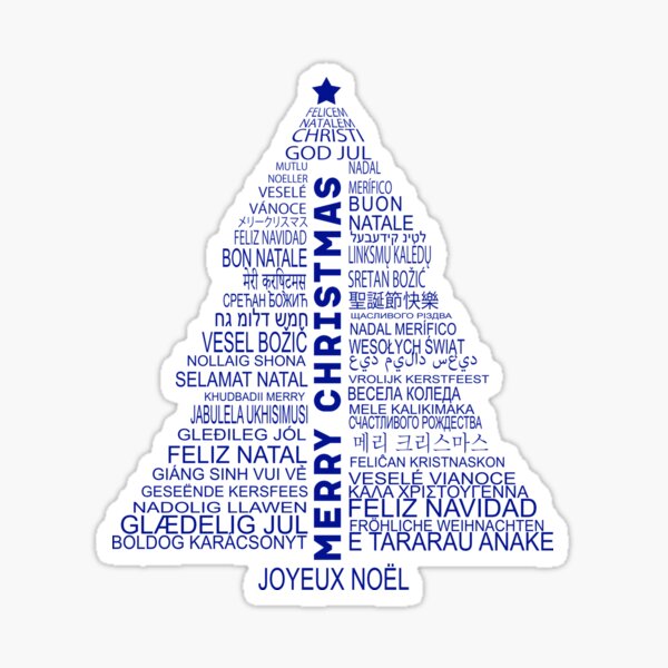 "Christmas tree - Merry Christmas in many languages, blue, word cloud ...