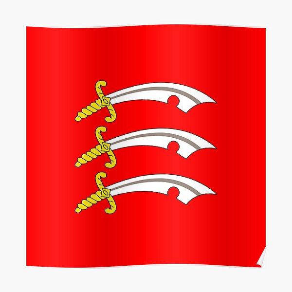"Essex County Flag - Three Saxon Seaxes of Red Field" Poster by ...