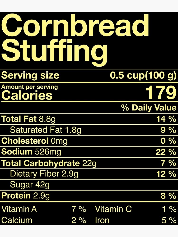 "Cornbread Stuffing Nutritional Facts Costume Thanksgiving " Poster by ...