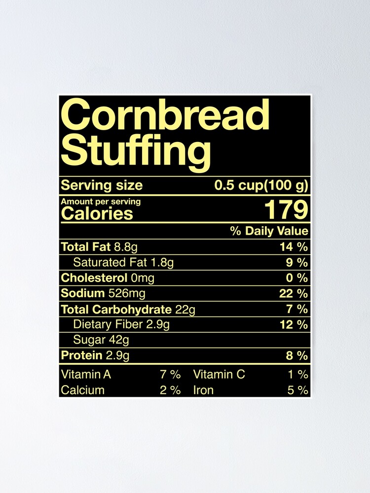 "Cornbread Stuffing Nutritional Facts Costume Thanksgiving " Poster by ...