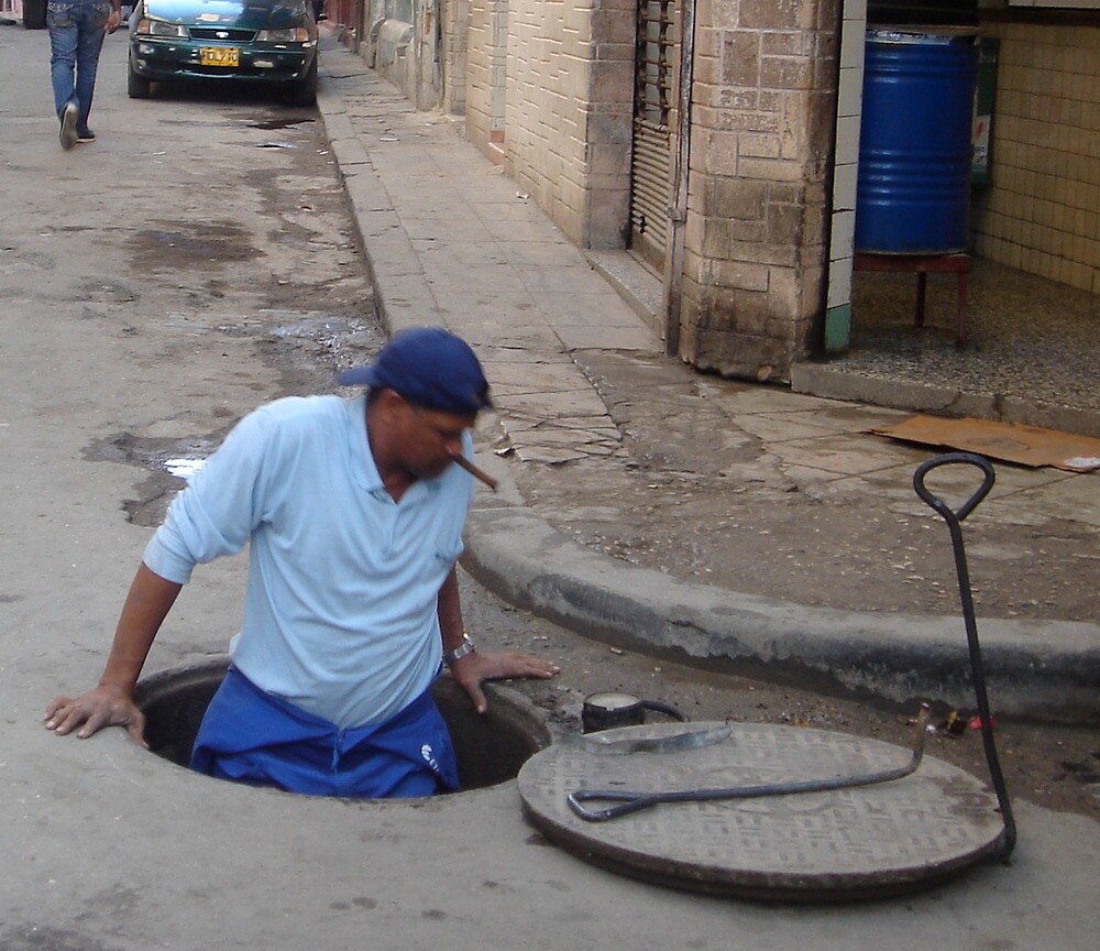 "Man coming out of a sewer, with a lit cigar in his mouth" by ...