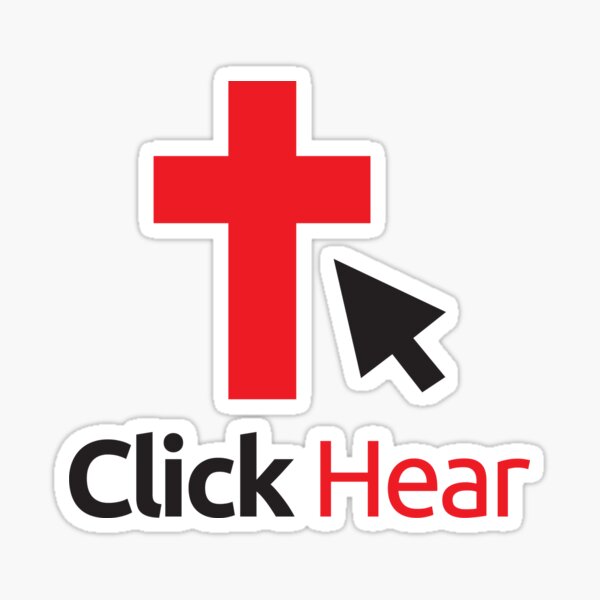"Click Hear" Sticker by Graphicganga | Redbubble