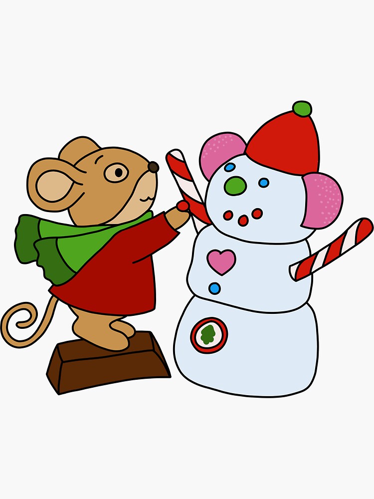 "Mouse Building a Candy Snowman" Sticker by vakariandesigns | Redbubble