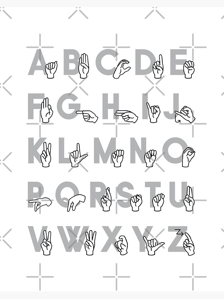 Asl Alphabet Printable ASL Alphabet Sign Language Gray" Art Board