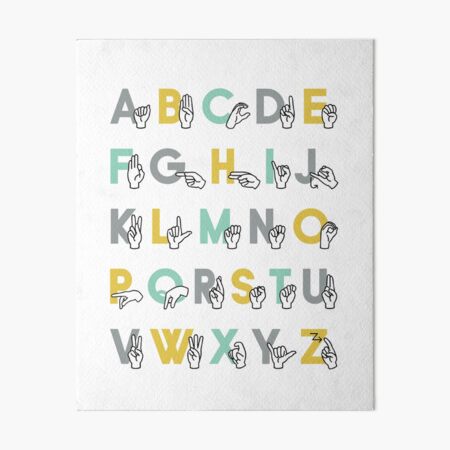 "ASL Sign Language Alphabet - Yellow and Grey" Art Board Print by ...