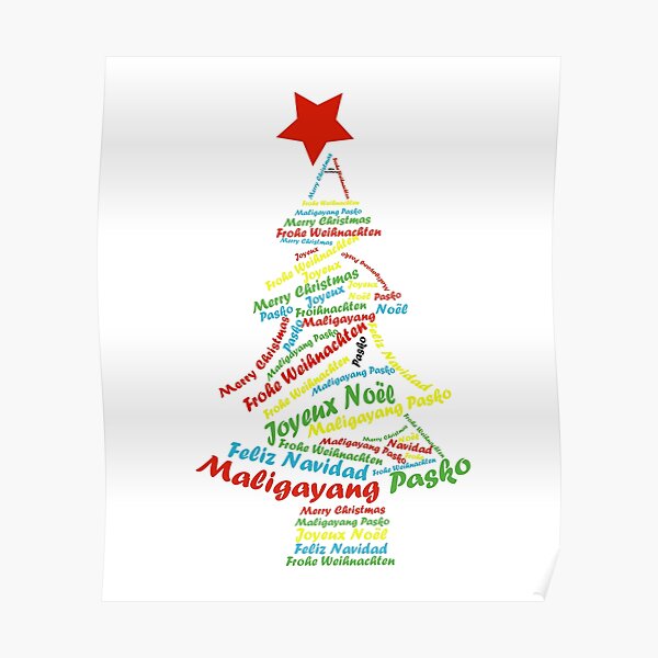 "merry christmas in different languages word cloud christmas tree shape ...