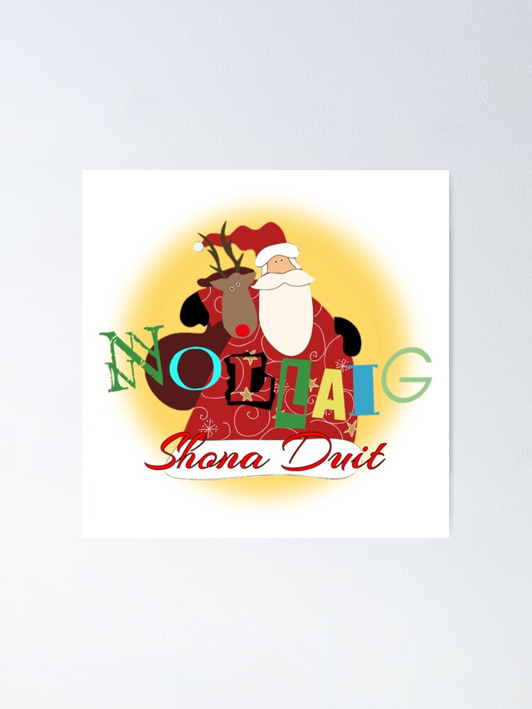 Nollag Shona Cat Irish Christmas Prints, Christmas Wreath Nollaig