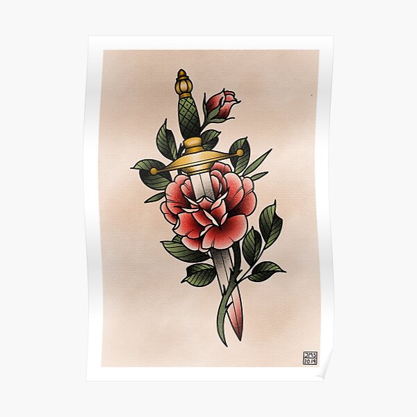 Art & Collectibles Prints USA Neo-Traditional Hand Dagger & Moon Sailor ...