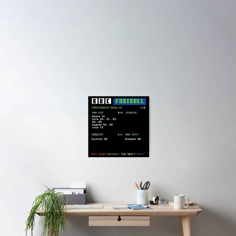 "Teletext Football Soccer 90s Nostalgia Man Utd" Poster by Hevding ...