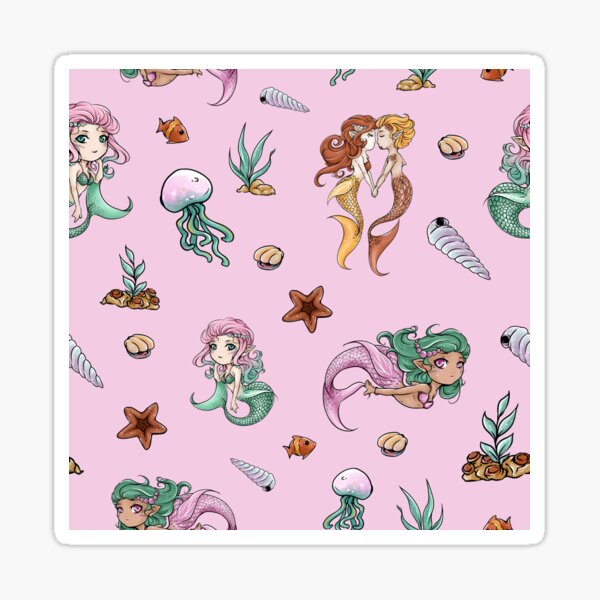 "Pink Cute Mermaid Ocean " Sticker for Sale by MarinaBDesigns | Redbubble