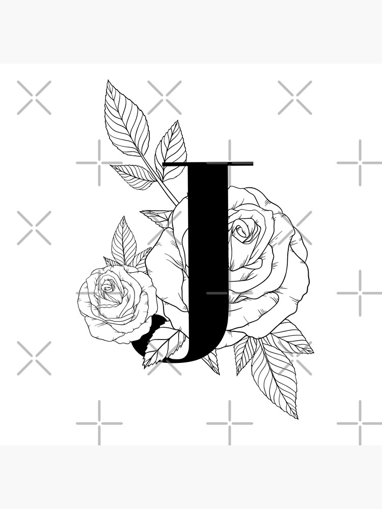 "Monogram Letter J with Rose Line Art" Art Print for Sale by ...