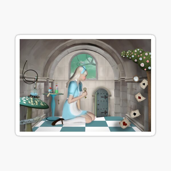 " Alice holding a key in front of the little door" Sticker by Ellerslie ...